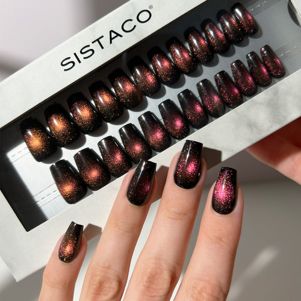 Shimmer Ruby-Red Coffin-Shaped Press-On Nails – Sistaco New Zealand